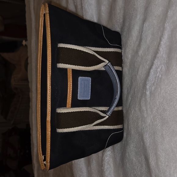 Coach | Bags | Coach Hampton Satin Navy Shoulder Tote Euc | Poshmark
